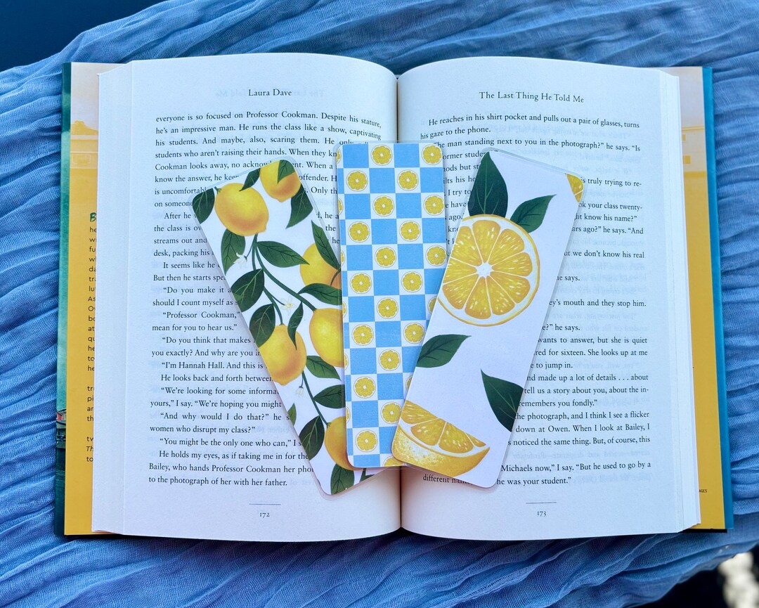 Lemon Bookmark - Patterned Laminated Paper, Citrus Design - Etsy
