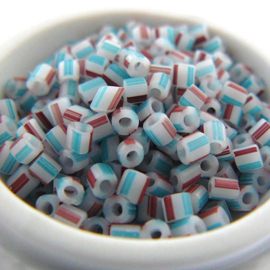 TURQUOISE RED WHITE Striped Greasy Antique Venetian 2.75 X 2.75mm ...