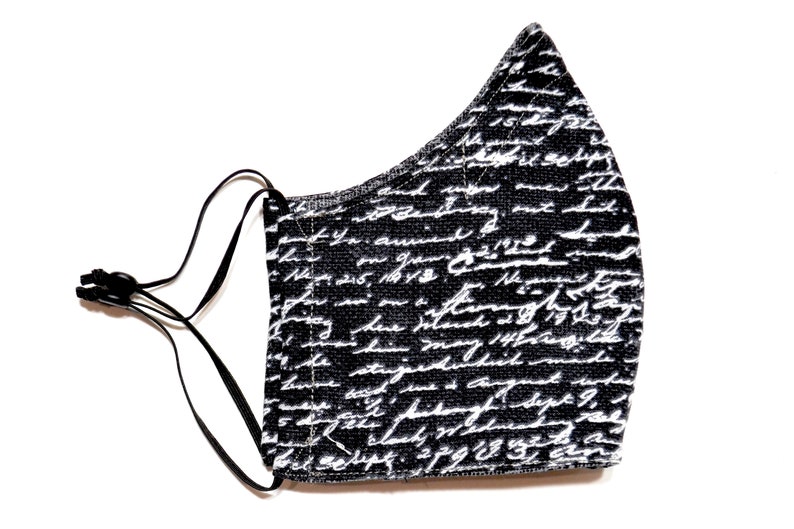 Black Script Mask 3 Layer Nose Wire Handwriting | Etsy