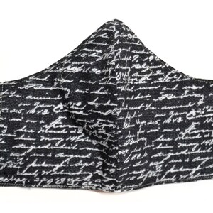 Black Script Mask 3 Layer Nose Wire Handwriting | Etsy