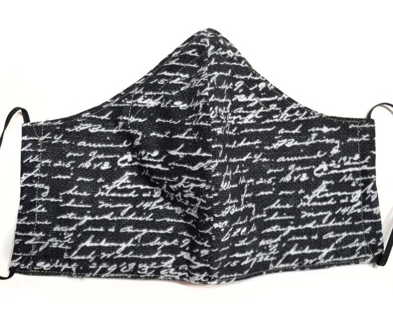 Black Script Mask 3 Layer Nose Wire Handwriting | Etsy