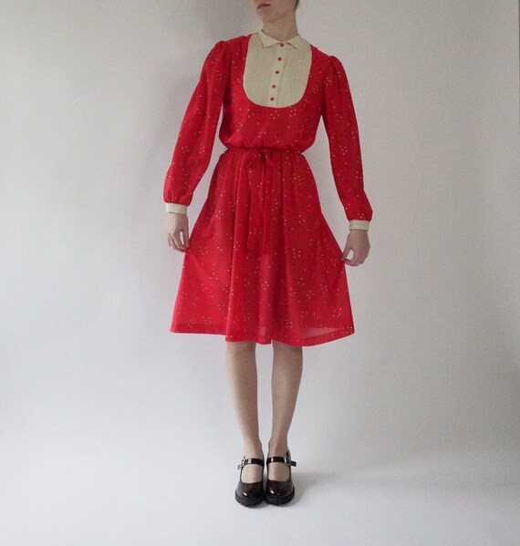 1970s red polyester dress | 70s dress | 70s mini dres… - Gem