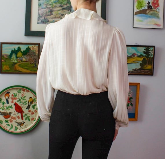 ruffle collar blouse | sheer striped top | ivory butt… - Gem