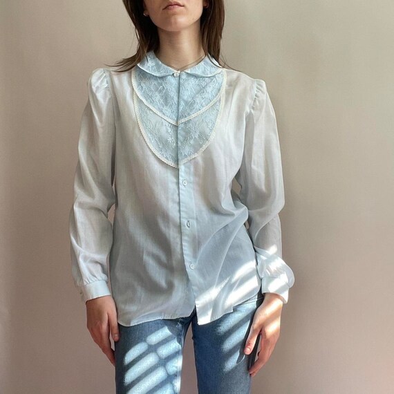 1970s cotton lace ruffle collar blouse | 70s blouse |… - Gem