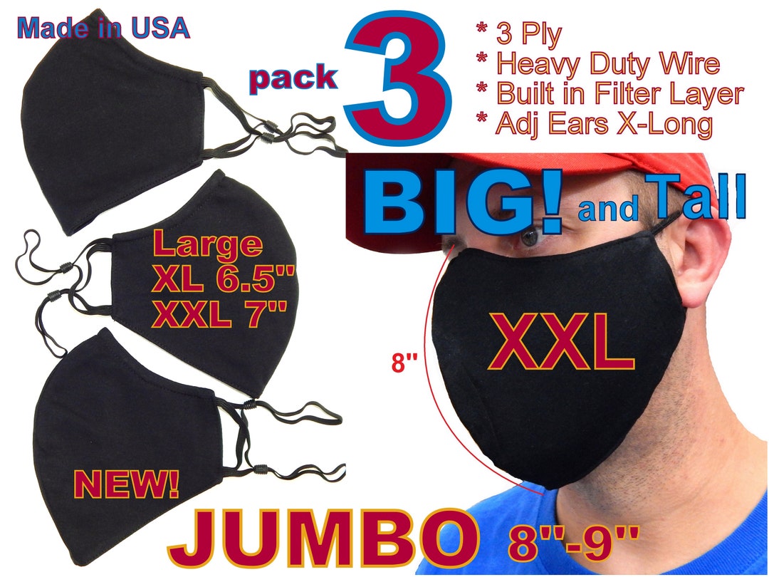 3 Pack Thick Cotton Black Easy Breathing All Size Large XL XXL JUMBO 3D ...