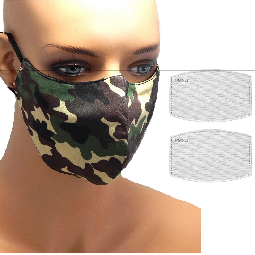 1 Set Camo Camouflage Reusable Cotton Face Mask Washable 3 Layer 3D Fit ...