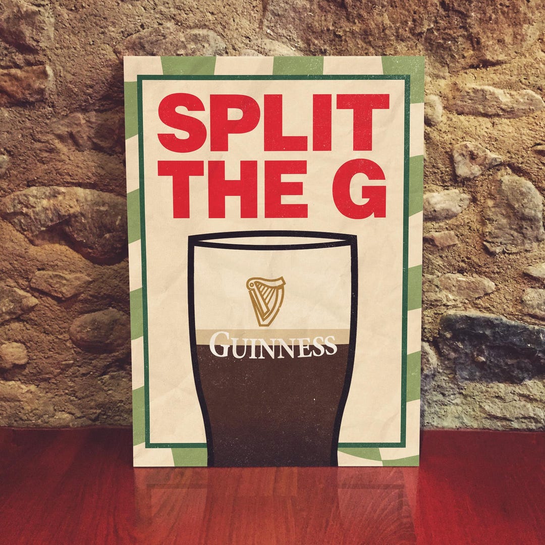 Guinness Split the G Poster, Retro Style Guinness Art, Vintage Beer ...