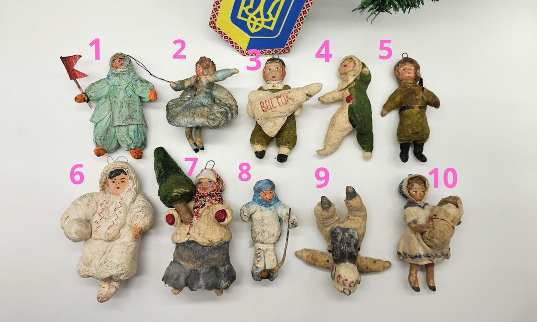 Traditional Characters Cotton Spun Christmas Ornaments Vintage ...