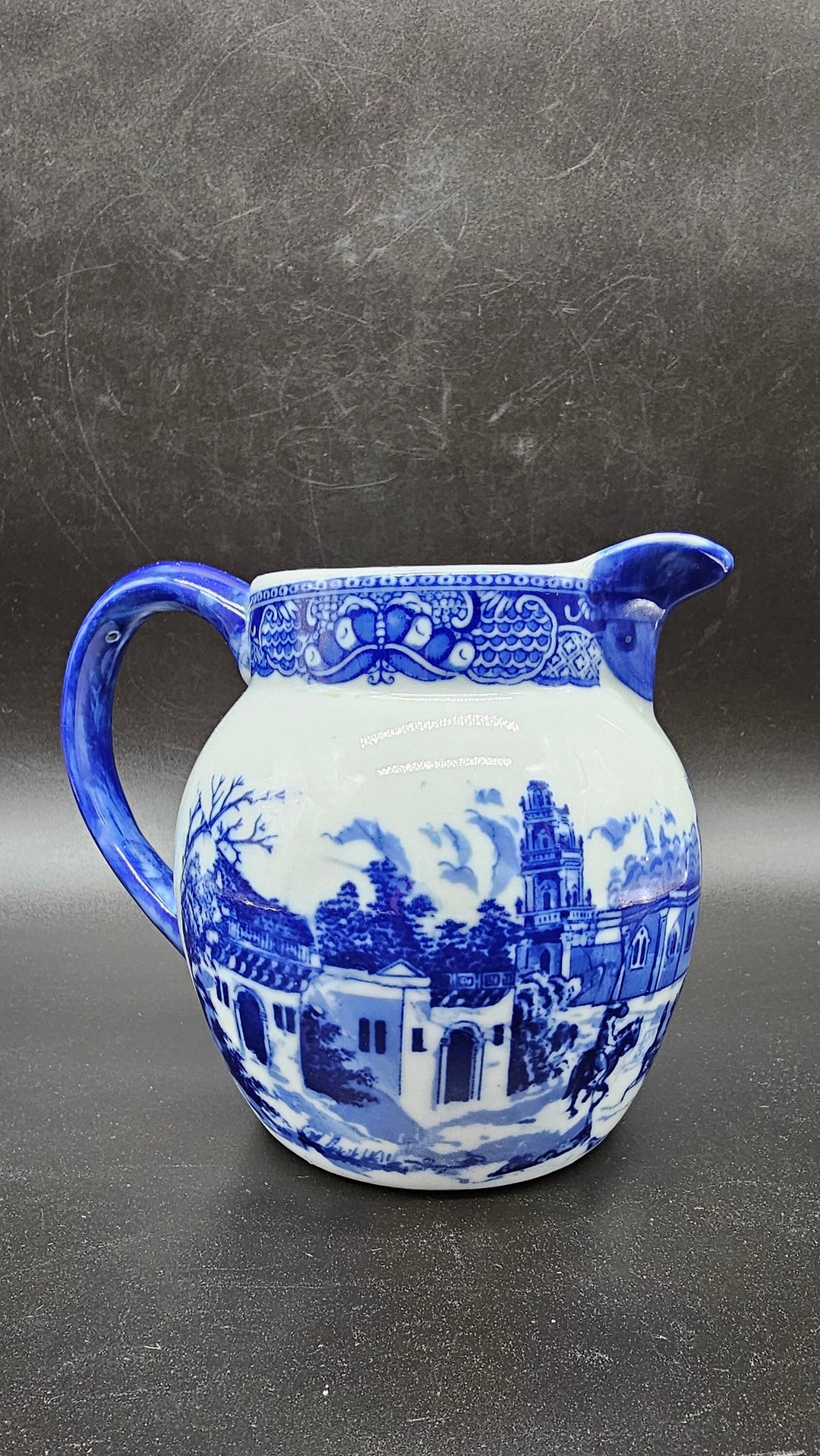 Ironstone Victoria Ware Transferware Staffordshire Historical Blue Jug ...