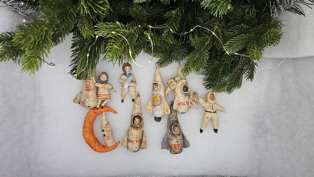 Space Exploration Traditional Characters Cotton Spun Christmas Vintage ...