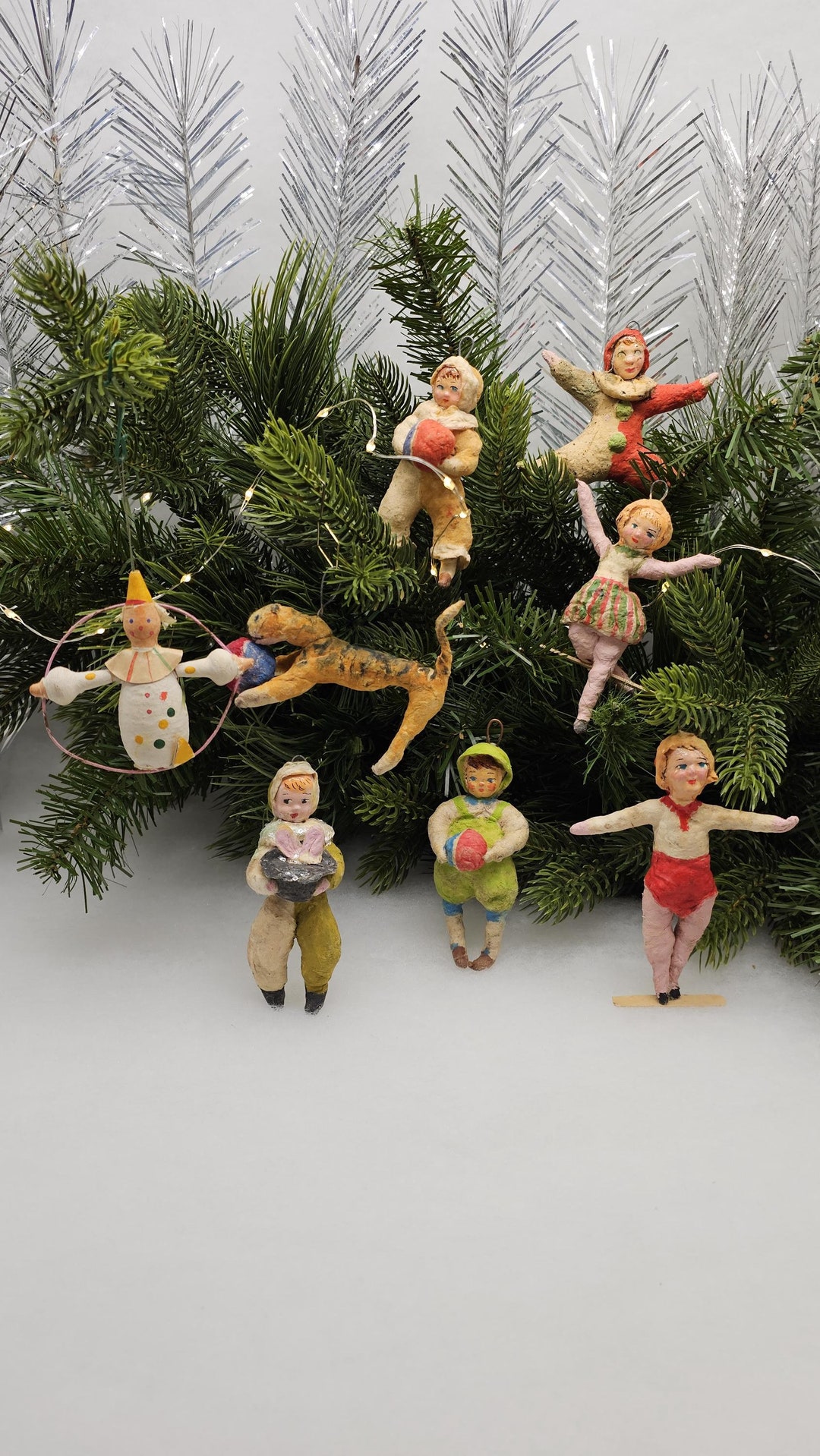 Circus Actors Characters Cotton Spun Christmas Ornaments Vintage ...