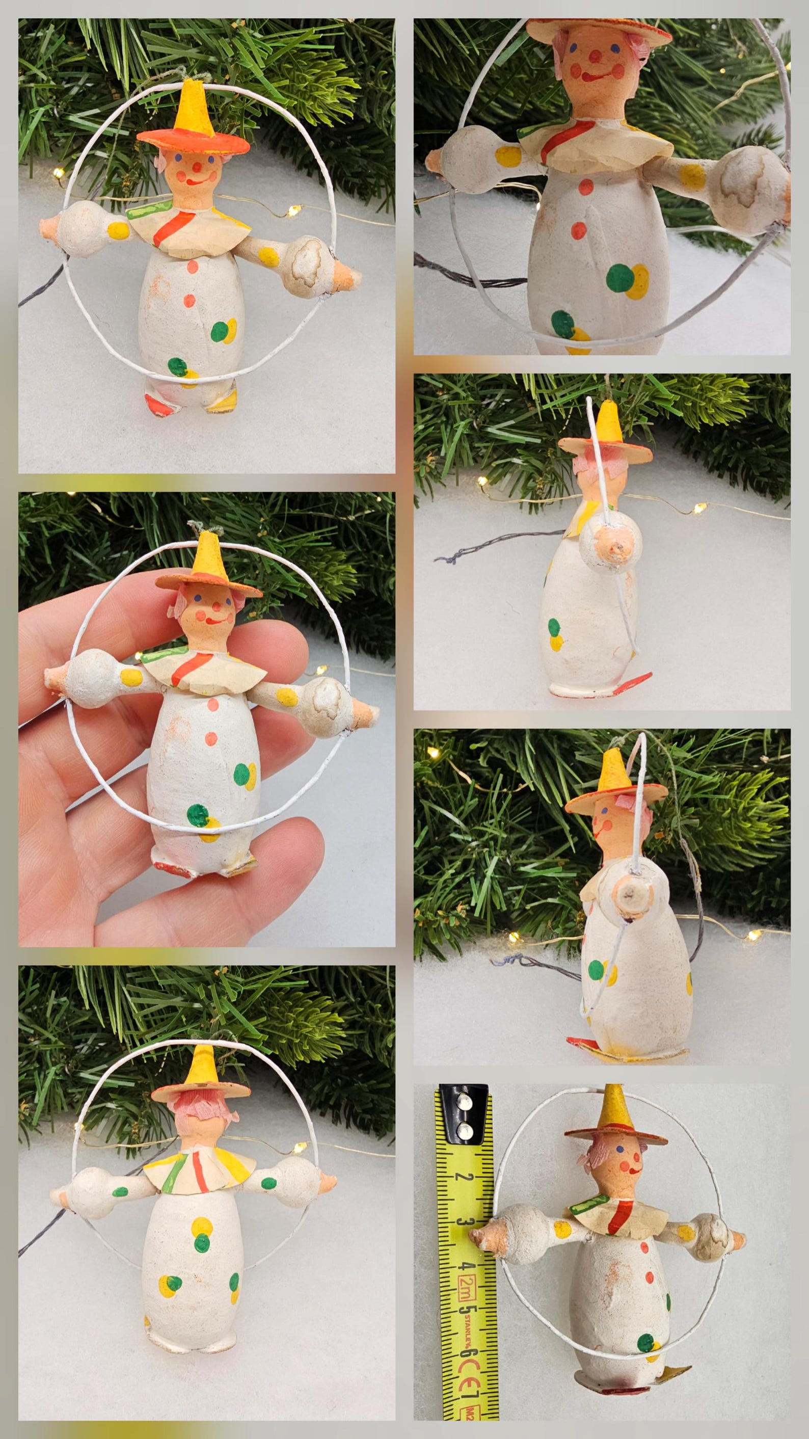 Circus Actors Characters Cotton Spun Christmas Ornaments Vintage ...