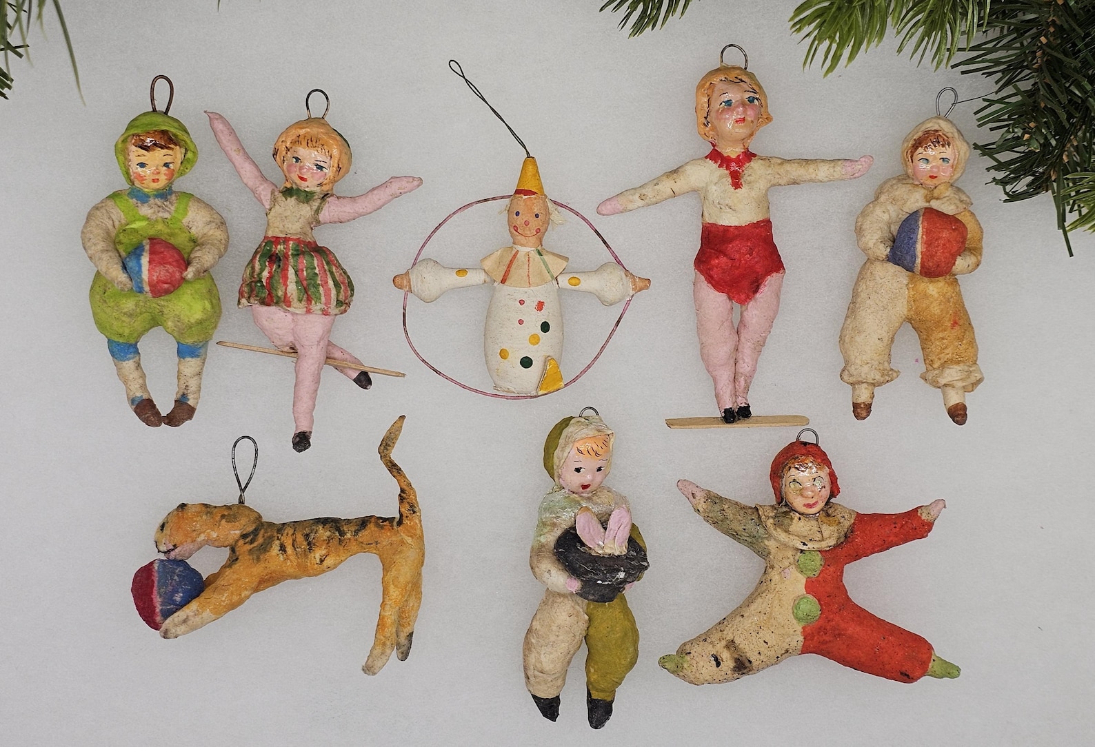 Circus Actors Characters Cotton Spun Christmas Ornaments Vintage ...