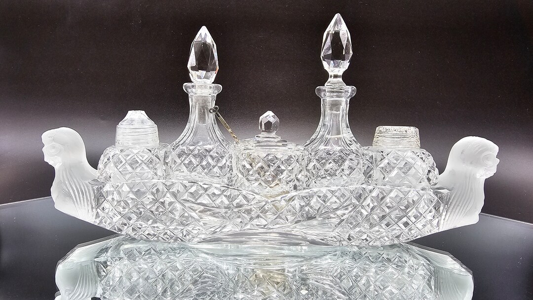 Antique Victorian Cut Glass Cruet Set Depicting Goddess Melusine ...