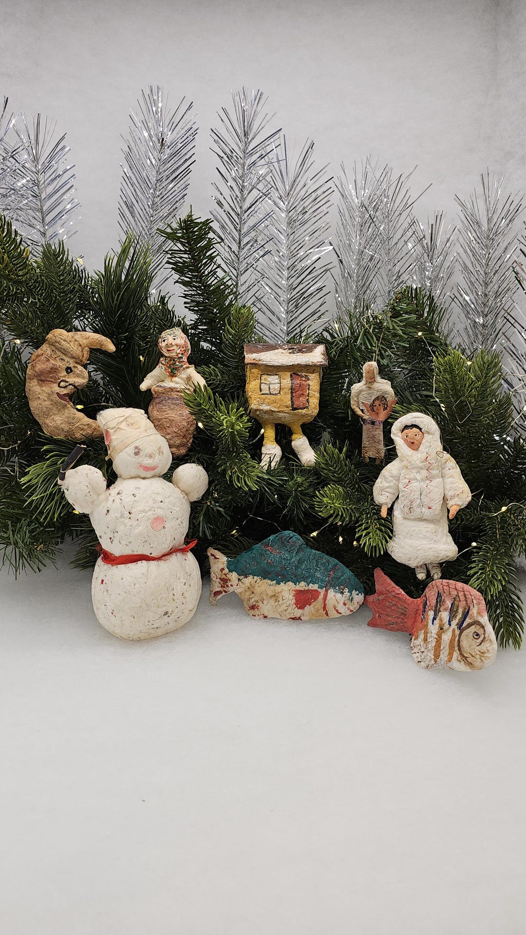Traditional Folklore Characters Christmas Cotton Spun Vintage ...