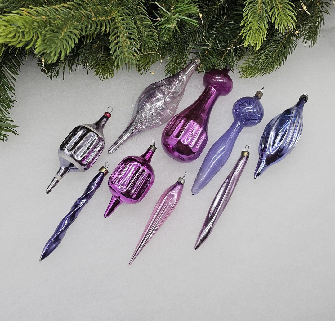 Purple and Blue Icicles Teardrops Vintage Ornaments Glass Antique ...