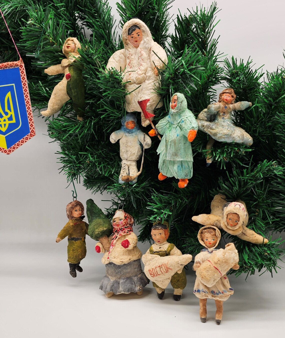 Traditional Characters Cotton Spun Christmas Ornaments Vintage ...
