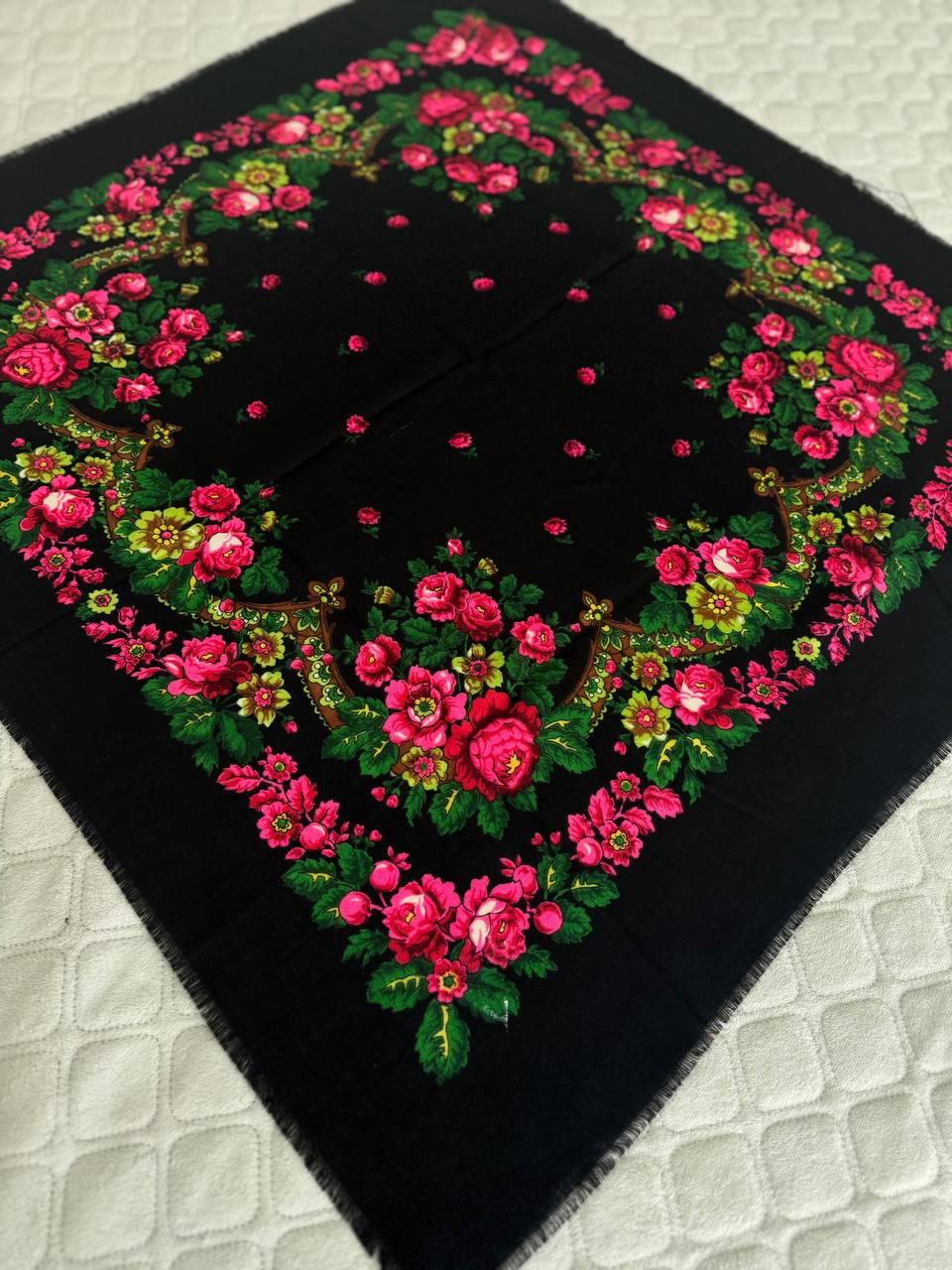 Vintage Black Floral Scarf – Retro Headscarf – Elegant Botanical Print ...