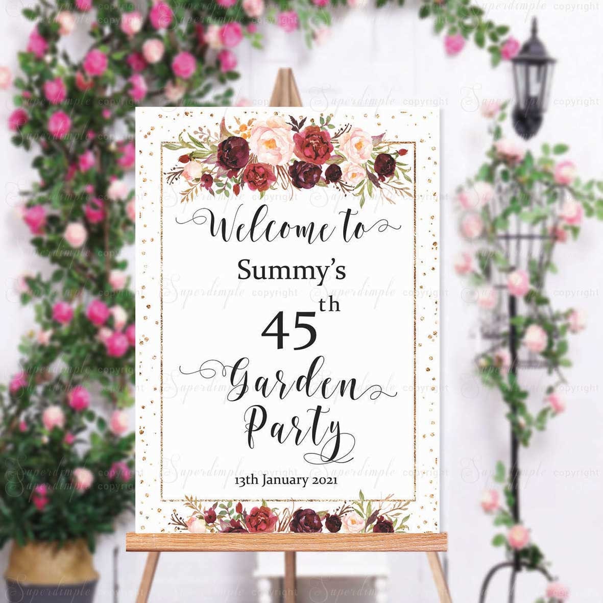 Personalised Sign Birthday Party Welcome to Floral Gold Pink - Etsy