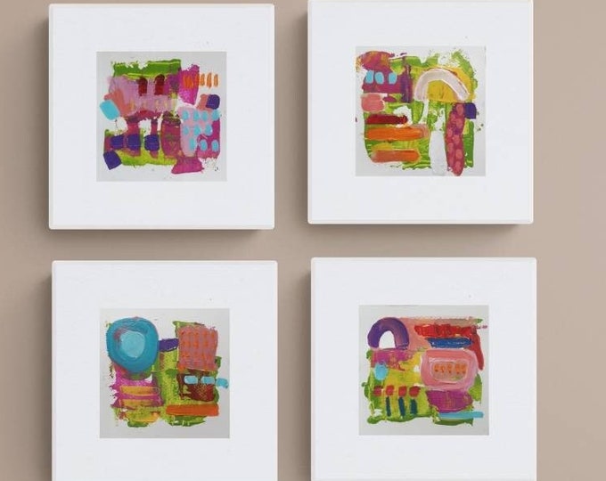 Small Mini Original Abstract Paintings on Paper, Painting Set, Colorful ...