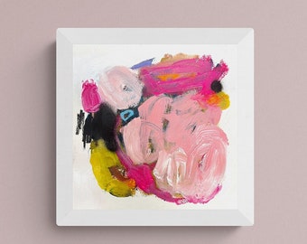 Small Mini Original Abstract Painting on Paper, Colorful Acrylic Paint ...