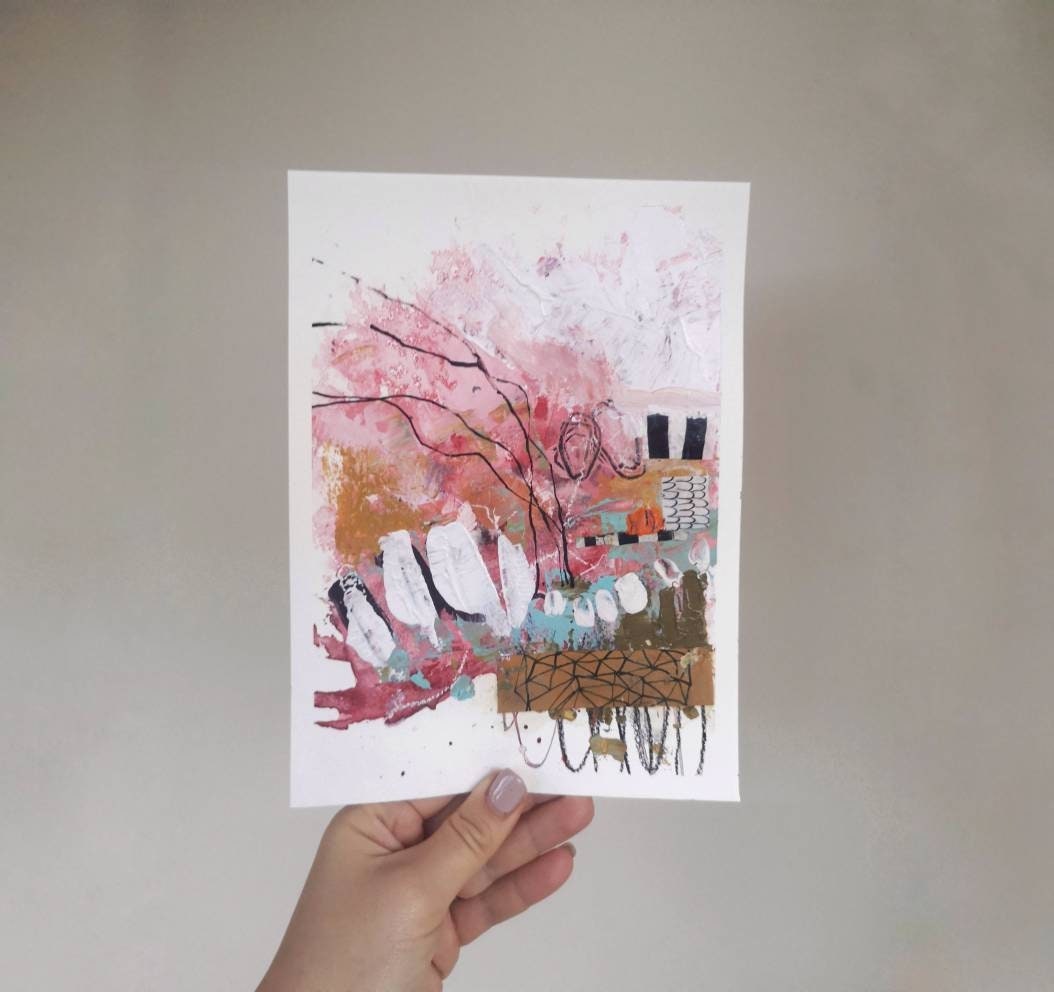 Original Small Abstract Painting on Paper Made With Acrylic Paint and ...