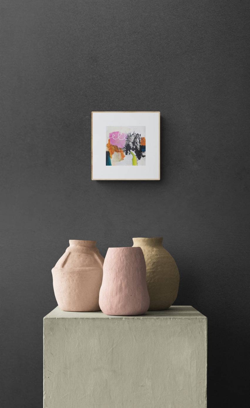 Small Mini Original Abstract Painting on Paper, Colorful Acrylic Paint ...