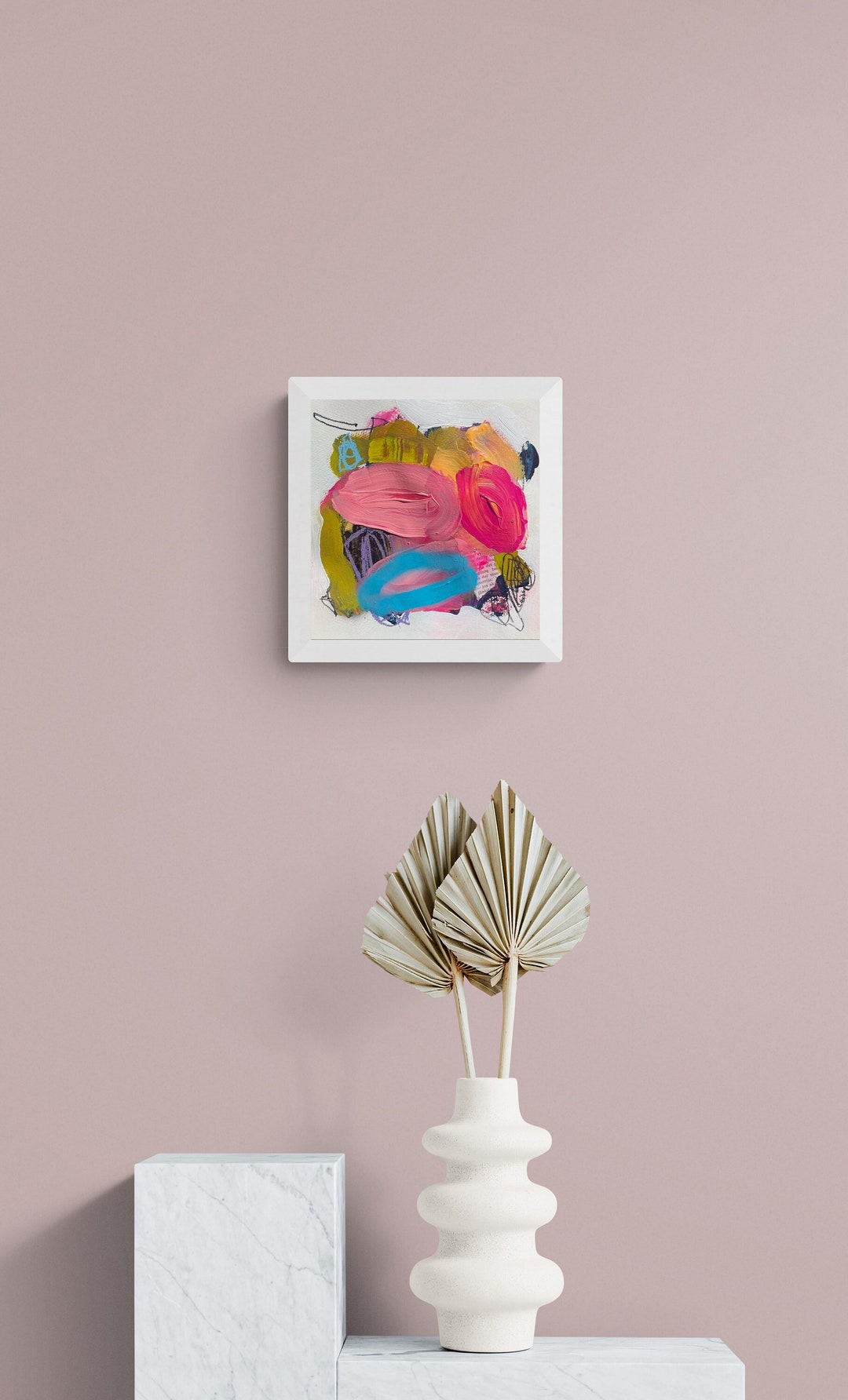 Small Mini Original Abstract Painting on Paper, Colorful Acrylic Paint ...