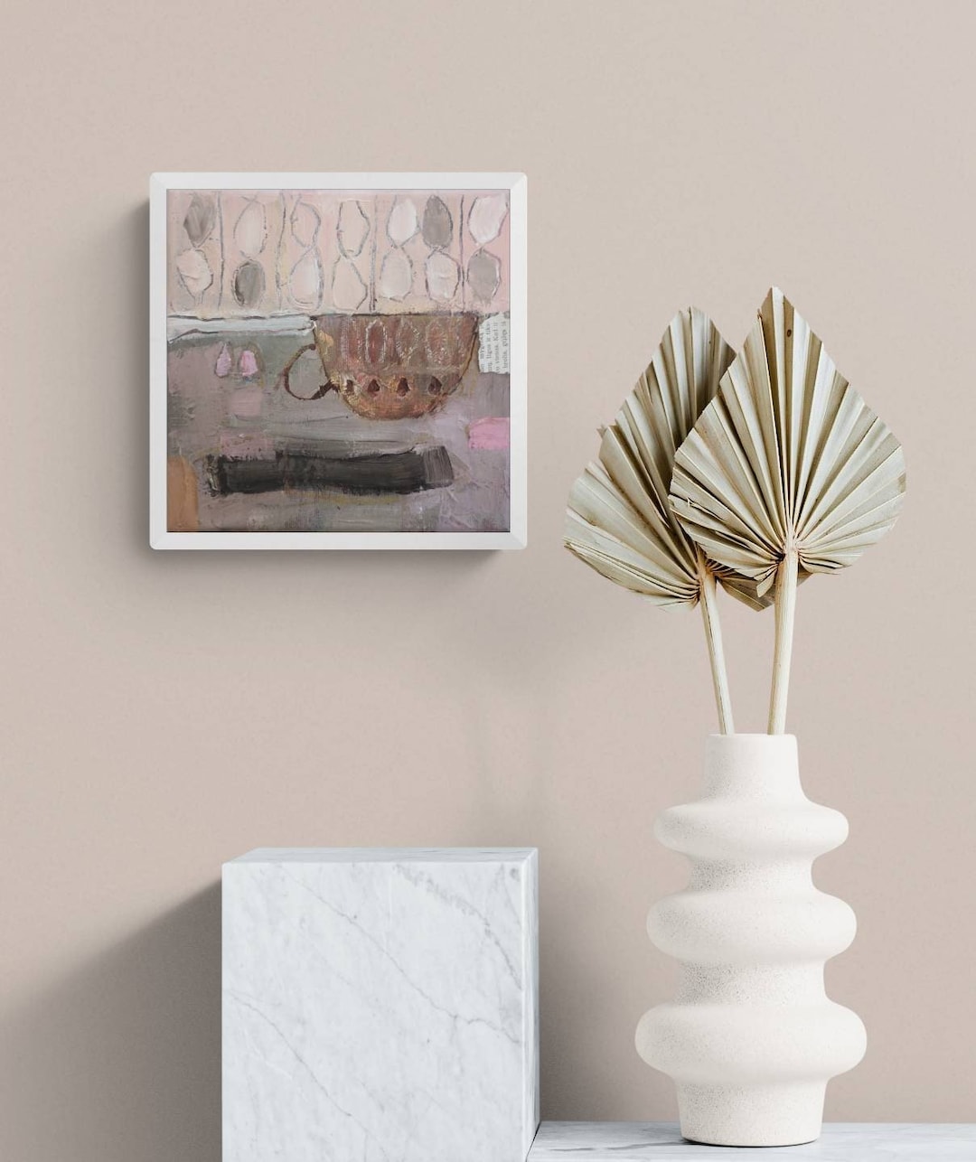 Small Abstract Painting on Canvas, 20x20cm, Abstract Still Life Cup ...