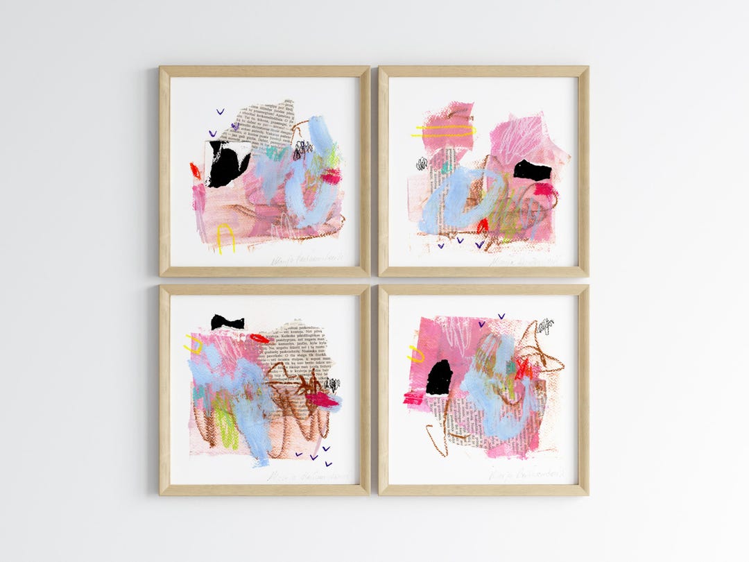 Set of 4 Square Colorful Abstract Prints: Modern Gallery Wall (digital ...