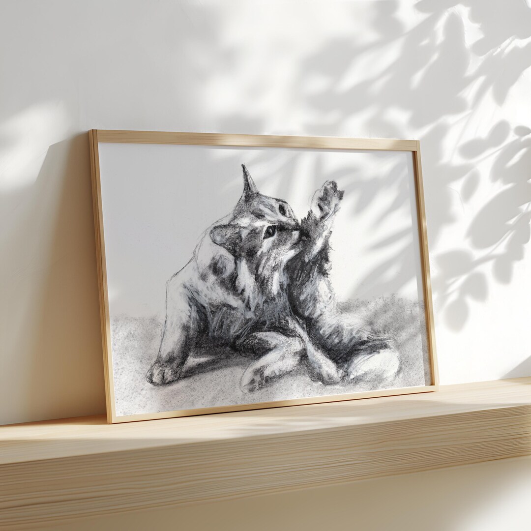 Digital Download Cat Print, Laying Cat Art Poster, Kitten Sketch Print ...