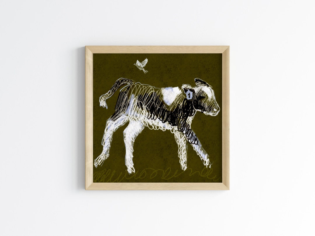 Dark Olive Green Cow Printable, Calf Animal Print, Kids Room Animal ...