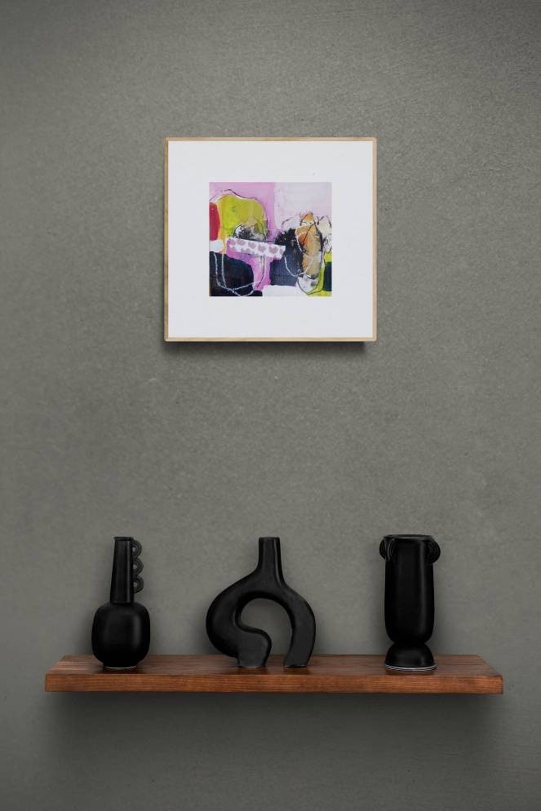 Small Mini Original Abstract Painting on Paper, Colorful Acrylic Paint ...