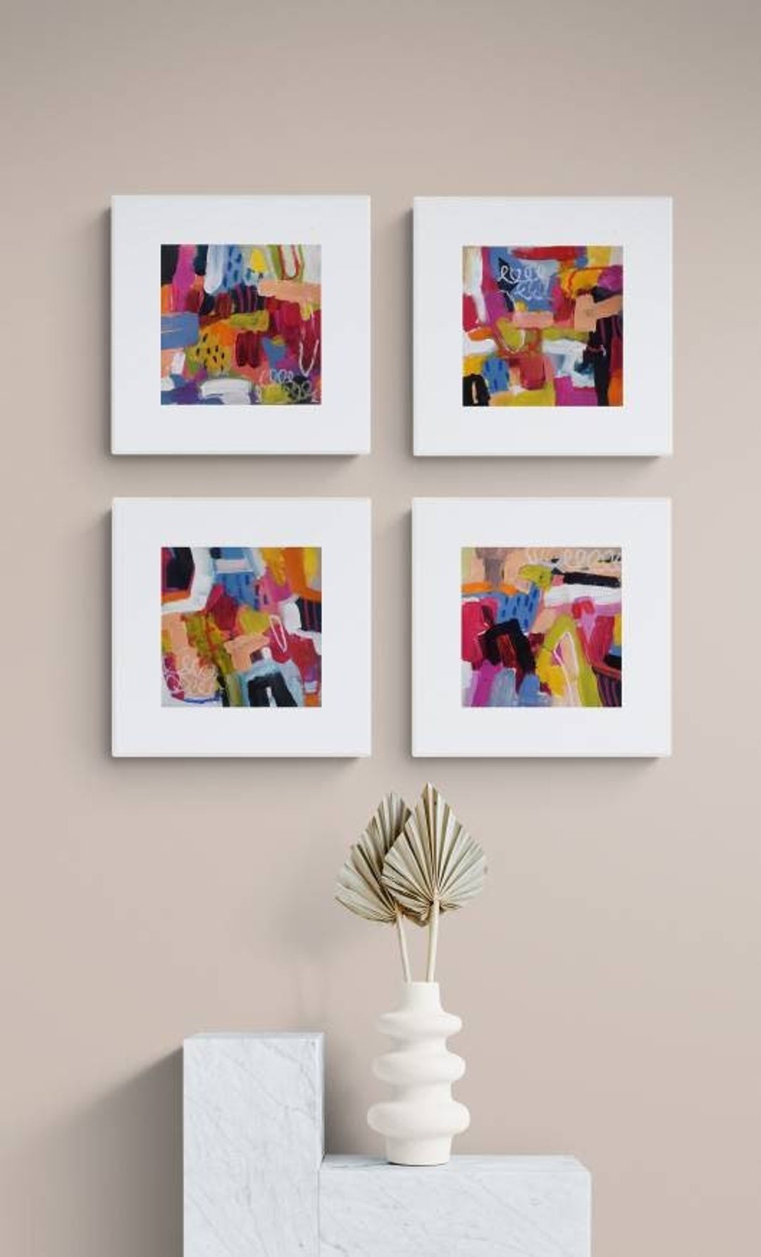 Small Mini Original Abstract Paintings on Paper, Painting Set, Colorful ...