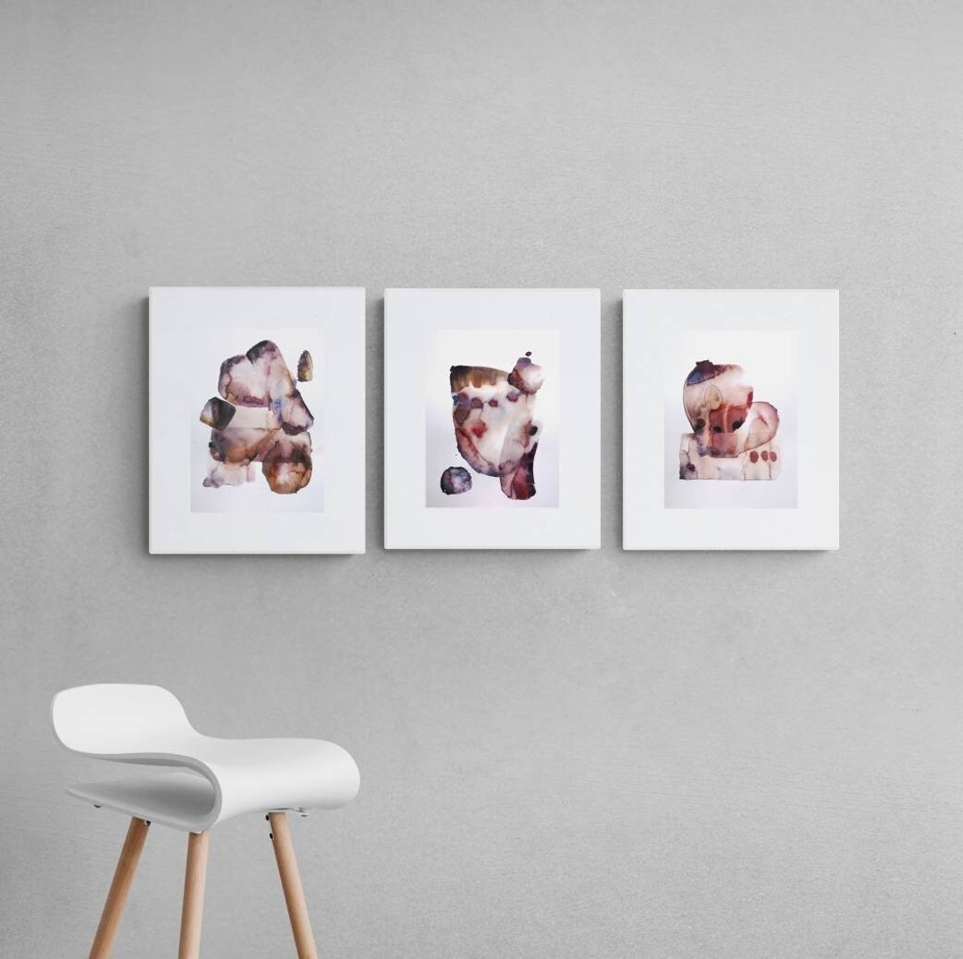 Original Small Triptych, Triptych Abstract, Original Artwork, Watercolor Abstract Paintings ...