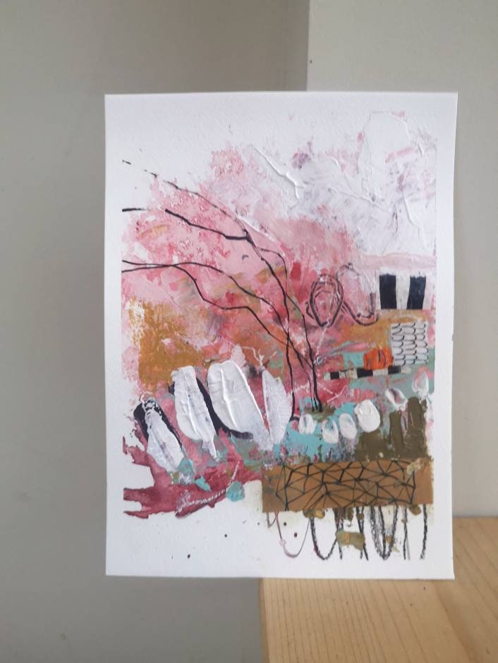 Original Small Abstract Painting on Paper Made With Acrylic Paint and ...