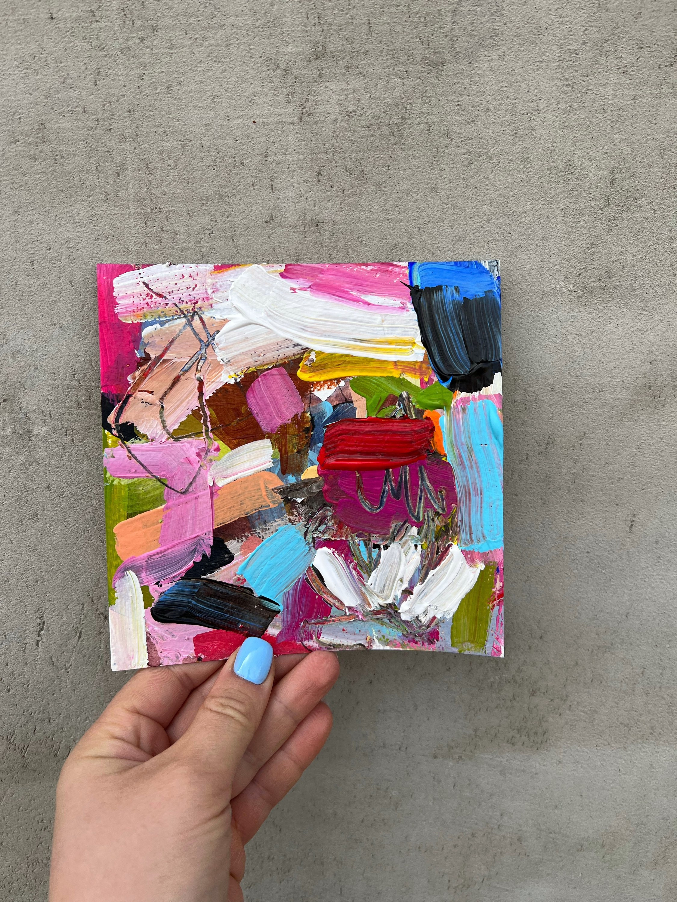 Small Mini Original Abstract Painting on Paper, Colorful Acrylic ...