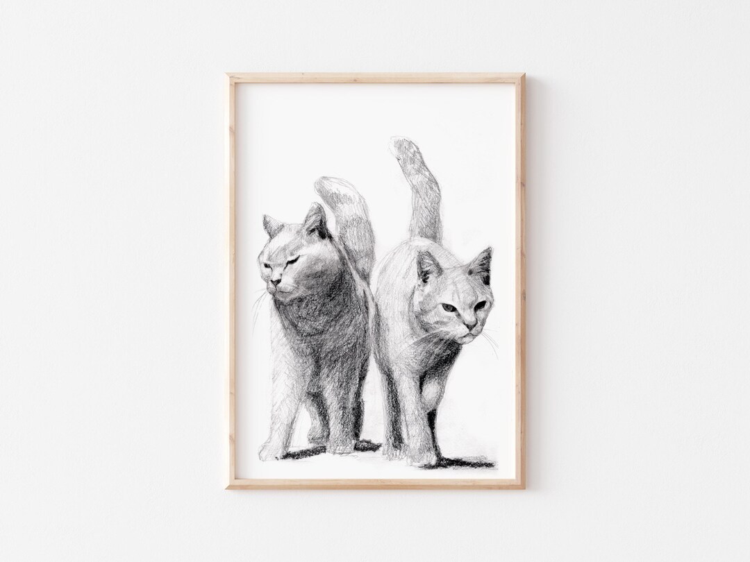Digital Download Cat Print, Two Cats Art Poster, Kitten Sketch Print ...