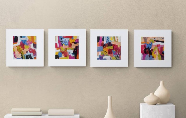 Small Mini Original Abstract Paintings on Paper, Painting Set, Colorful ...