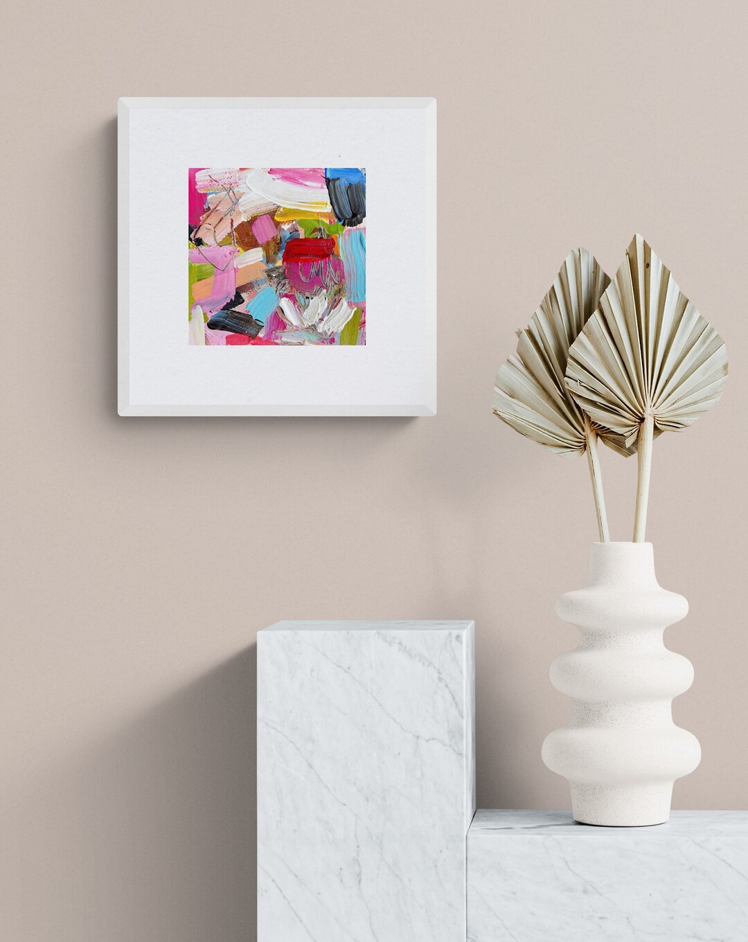 Small Mini Original Abstract Painting on Paper, Colorful Acrylic ...