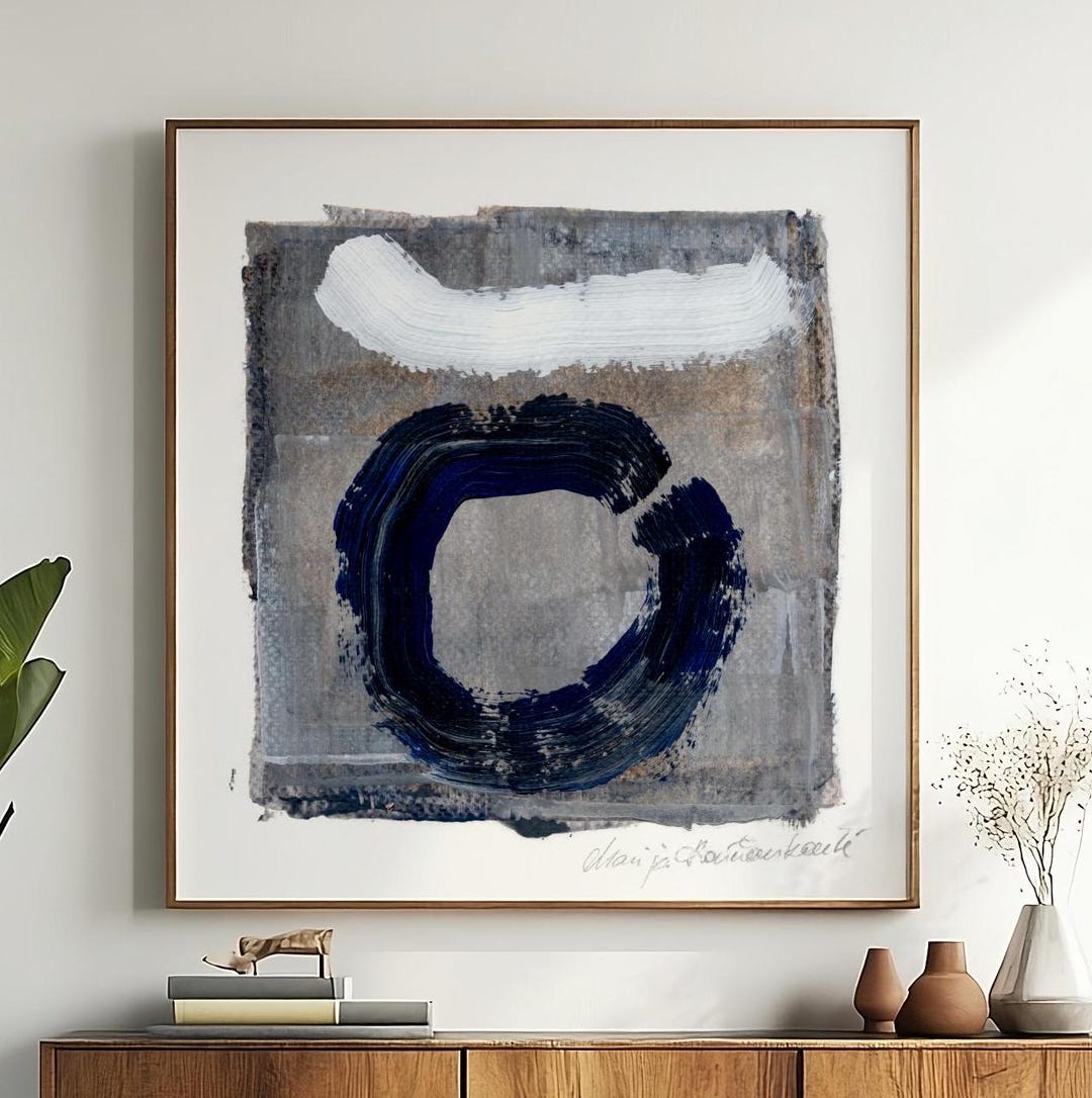 Modern Abstract Art Print: Blue Circle, Gray Texture (digital Download ...