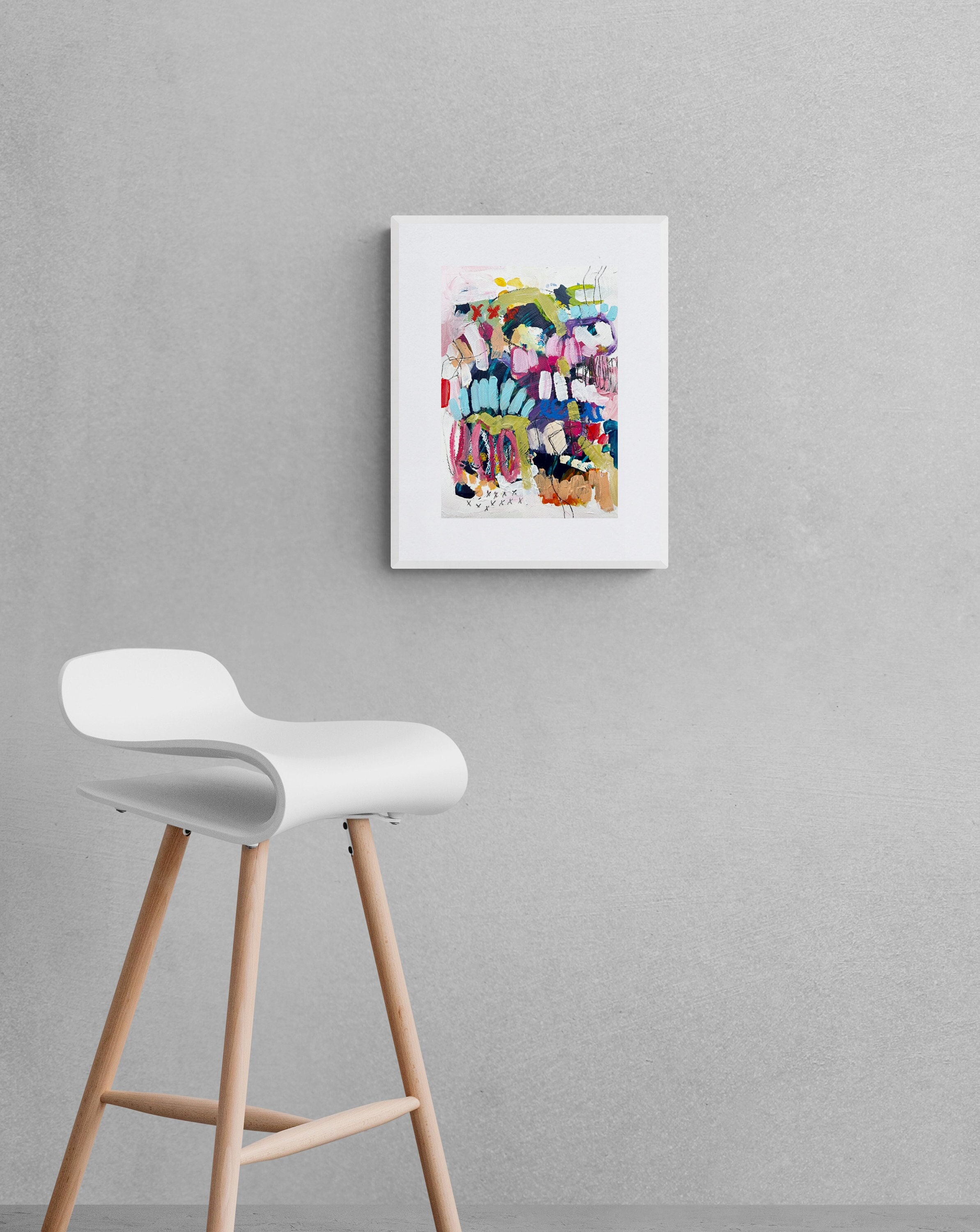 Small Original Abstract Painting on Paper Made With Acrylic Paint, Blue ...