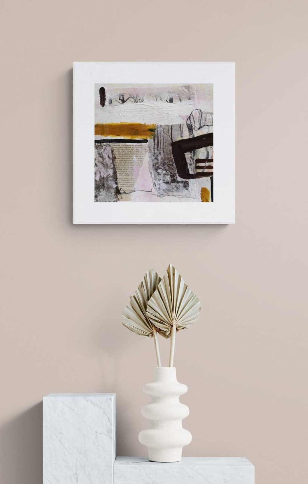 Small Square Original Abstract Painting on Paper, Acrylic Paint ...