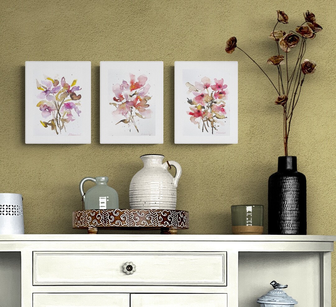 Mini Original Flower Painting Set on Paper, Floral Painting, Tiny ...