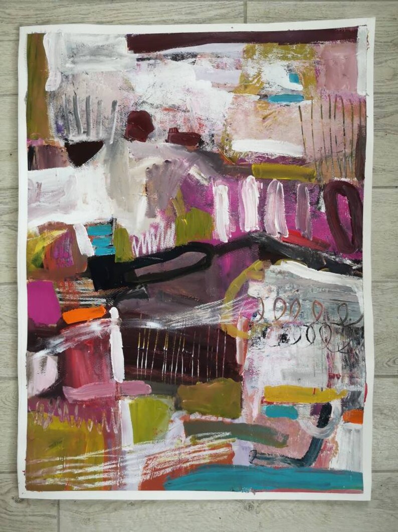 Original Abstract Painting on Paper, Colorful Abstract, Modern Abstract ...