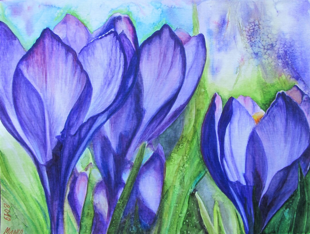 Watercolor Painting Crocuses. Original Picture, Hand-painted. Gift ...