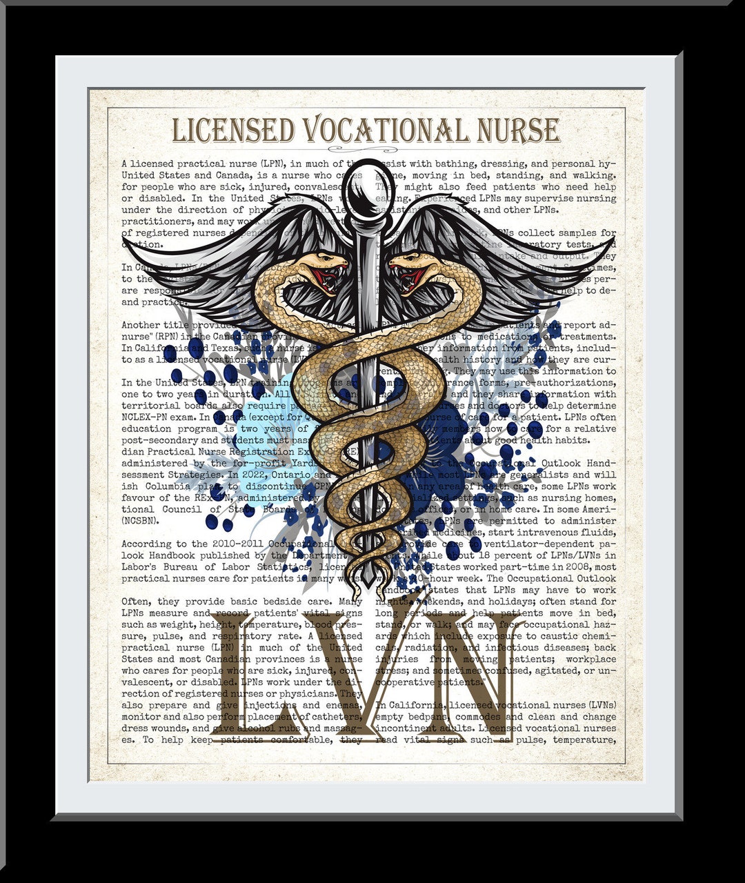 LVN With Flowers Print, Licensed Vocational Nurse Gift, LVN Gift, Nurse ...