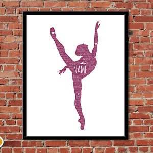 Personalized Ballerina Word Art Print - Ballet Dance Girl Word Cloud ...