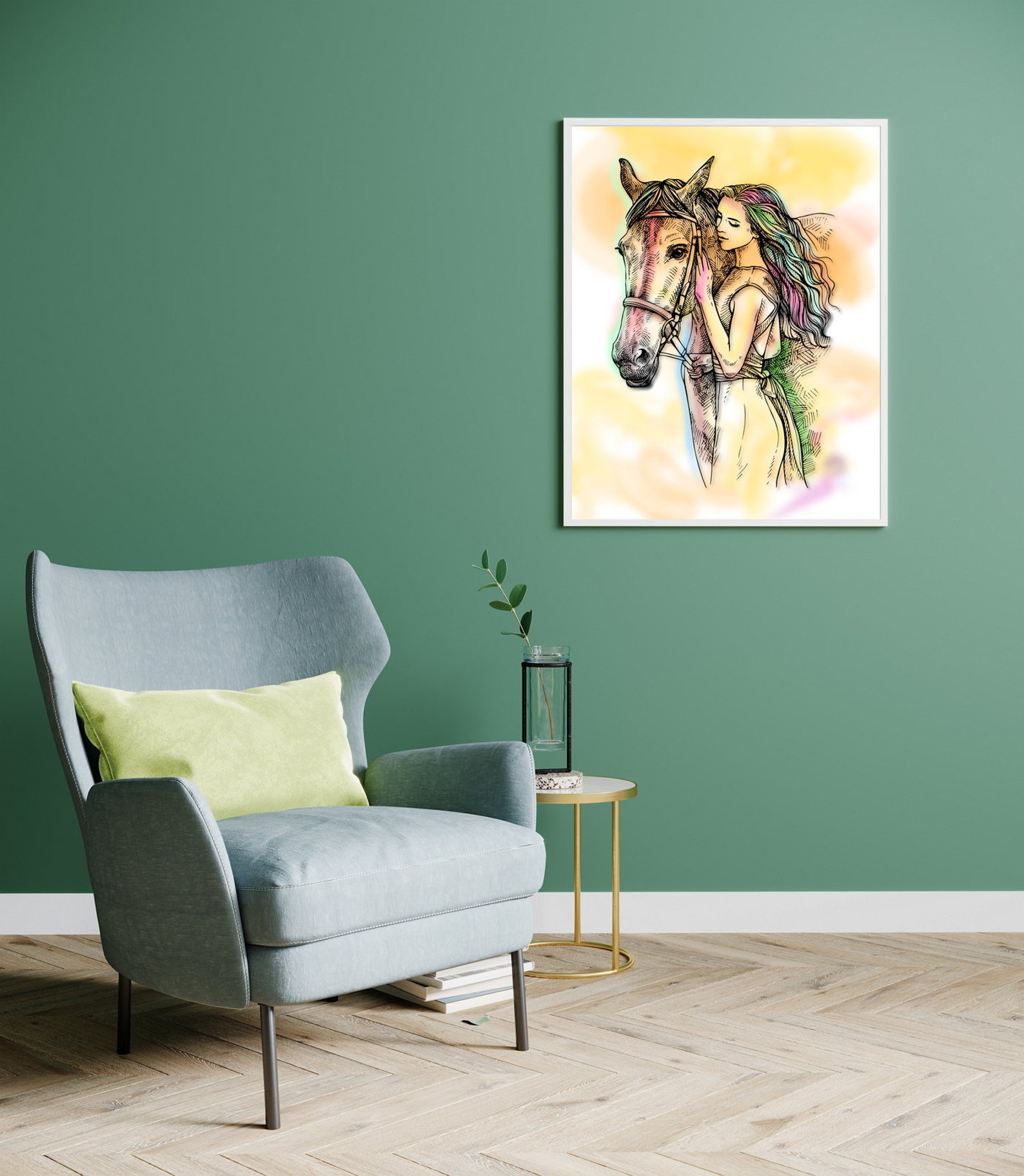 Girl With Horse Watercolor Print Equestrian Wall Art Horse - Etsy