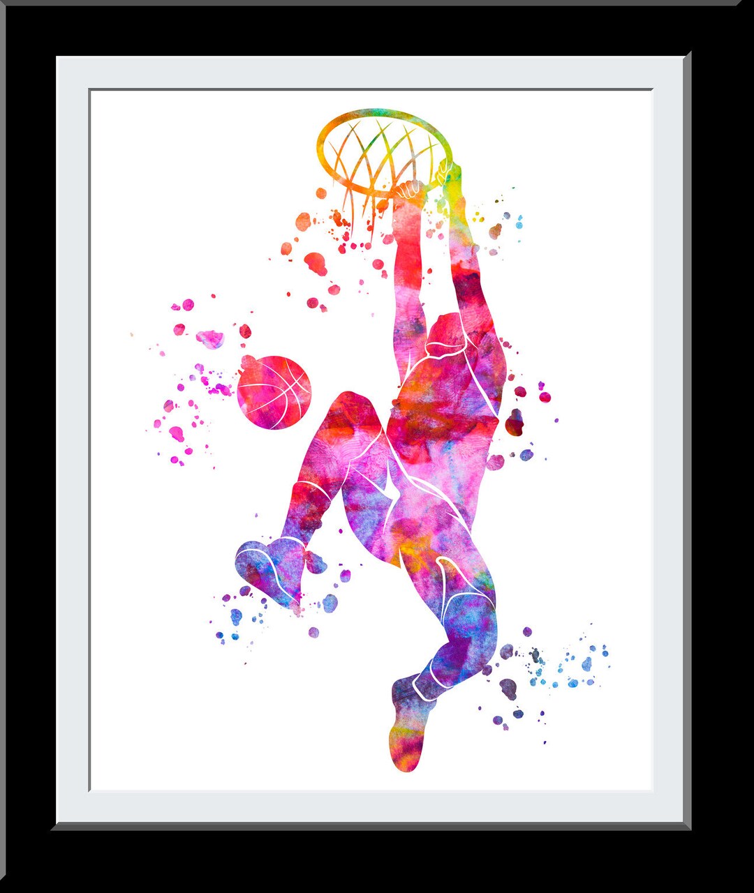 Abstract Basketball Watercolor Print Jumpman Basketball Sport Wall Art ...